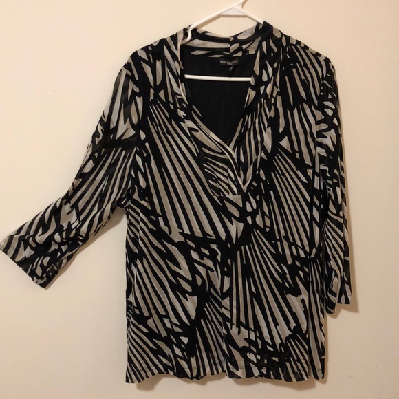 Dana Buchman | Tops | 2x Black And Cream Sheer Sleeved Blouse | Poshmark